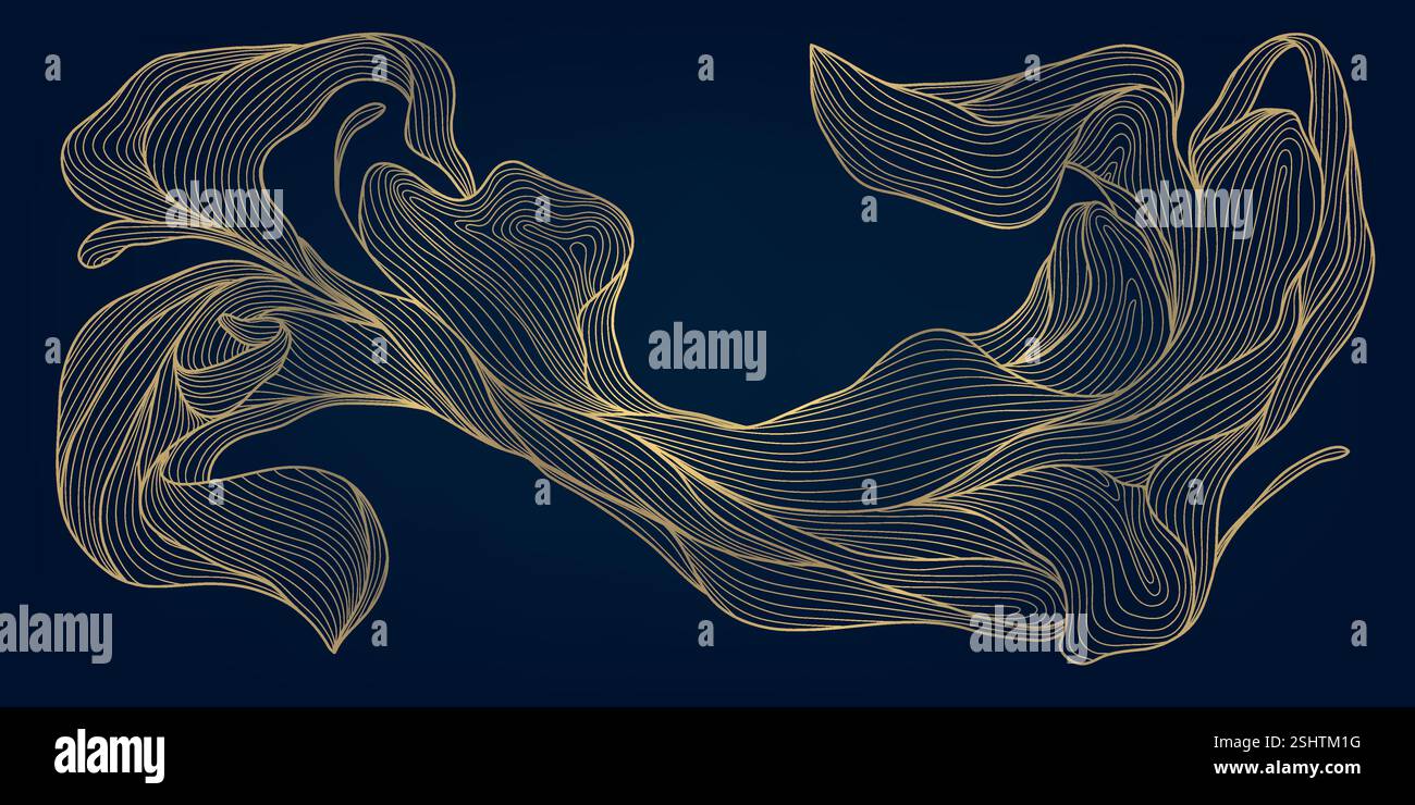 Vector gold abstract wave background, luxury curve graphic card, line premium shape banner ...