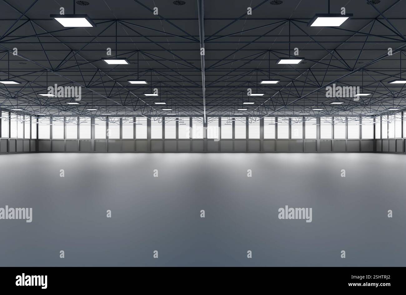 3d rendering empty factory or warehouse space for rent with glass ...