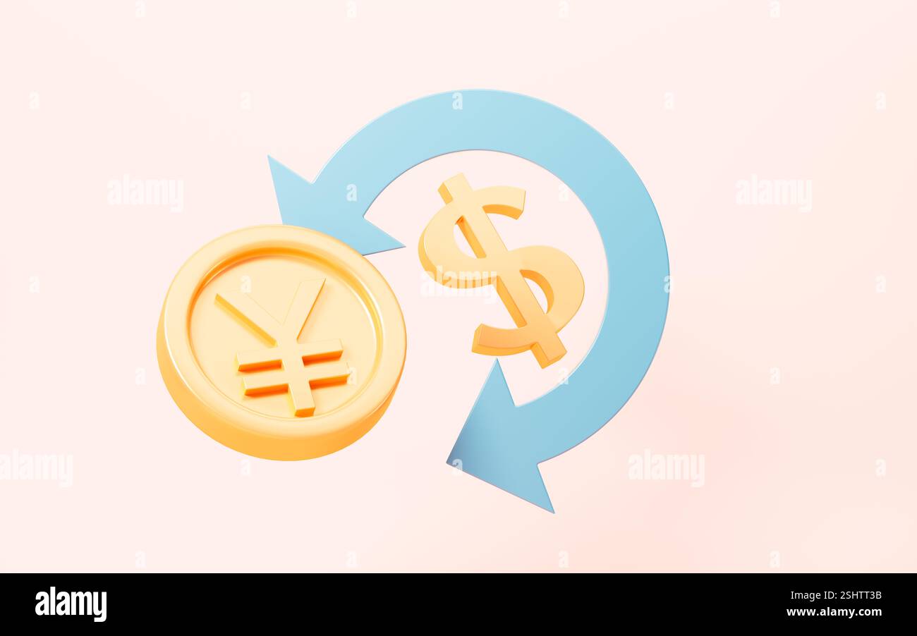 Cartoon USD and RMB currency exchange, financial transactions, currency ...