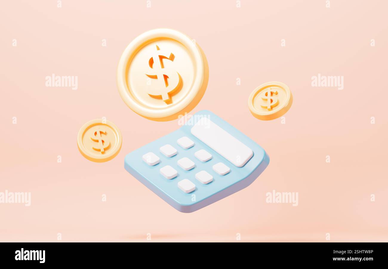 Cartoon calculator and coins, financial budget , personal financial ...