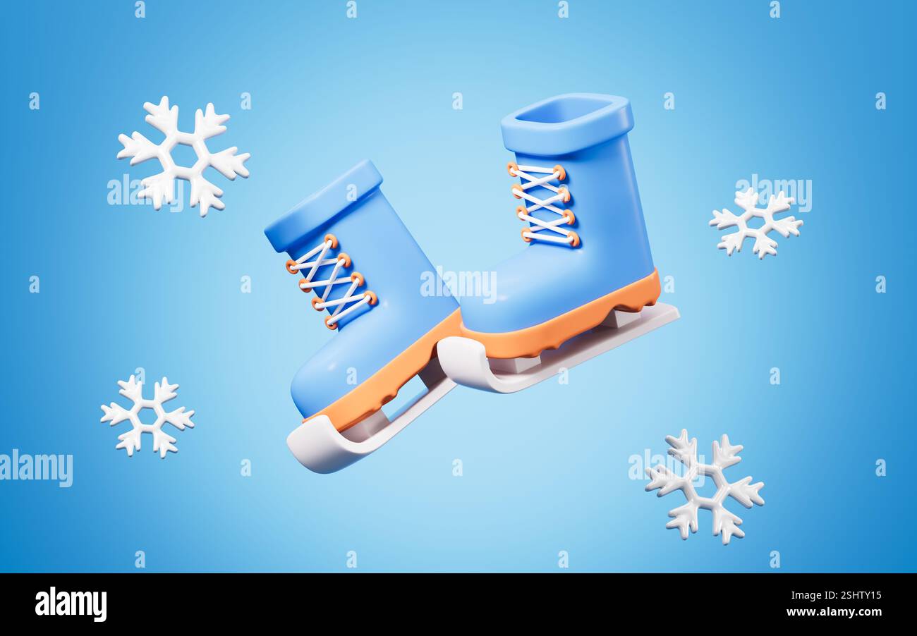 Cartoon blue ice skates model, 3d rendering. 3d illustration Stock ...