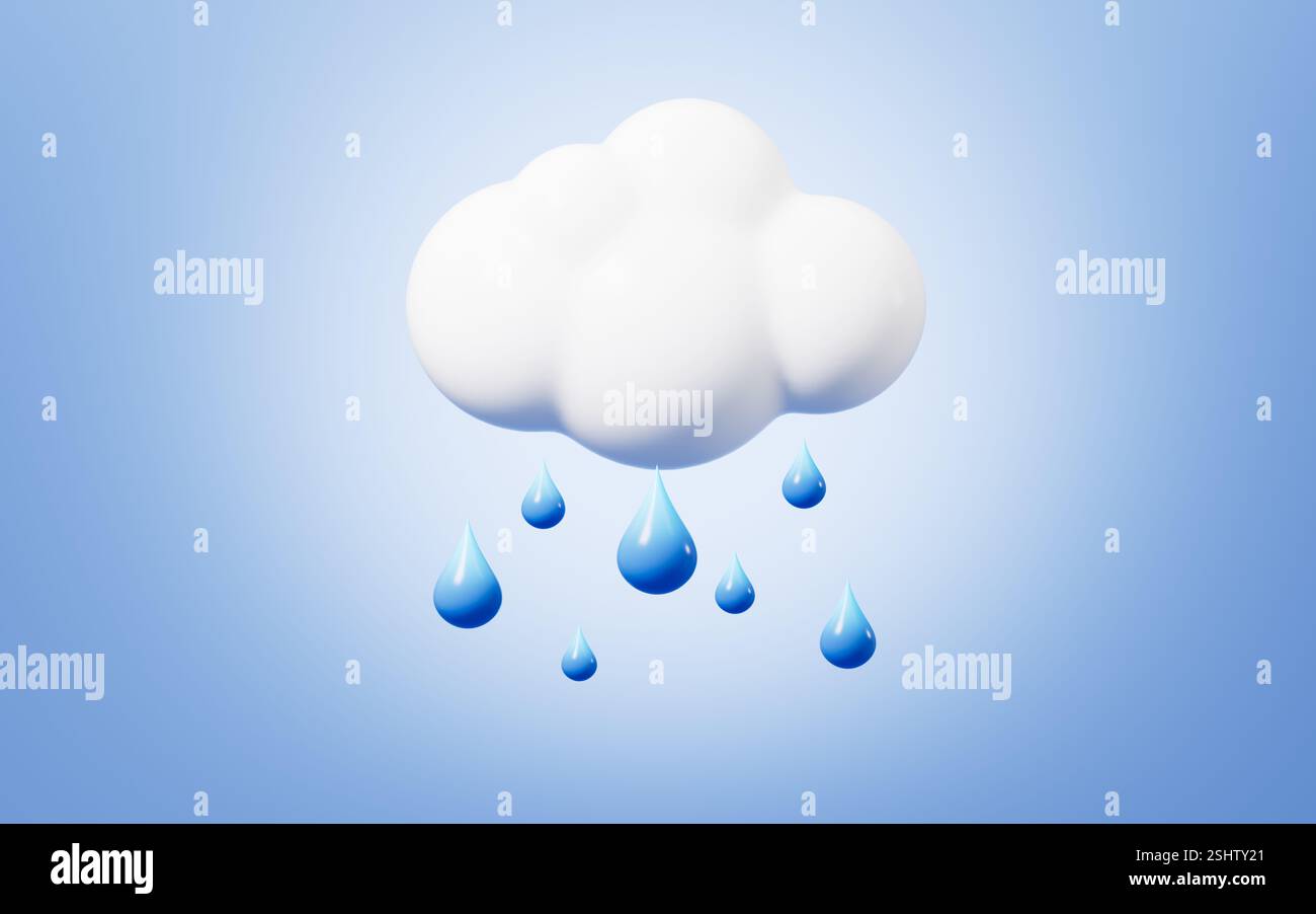 Cartoon weather forecast, light rain, rainstorm, 3d rendering. 3d ...