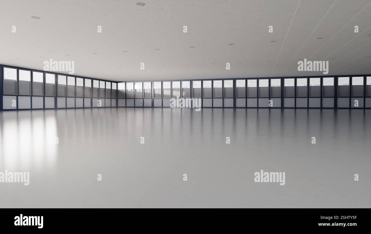 3d rendering empty factory or warehouse space for rent with glass ...