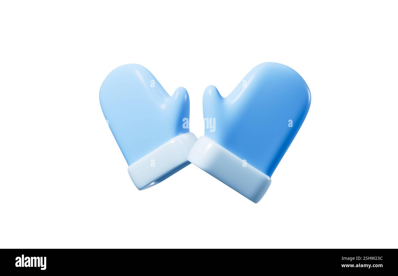Cartoon blue mittens in the white background, 3d rendering. 3d ...