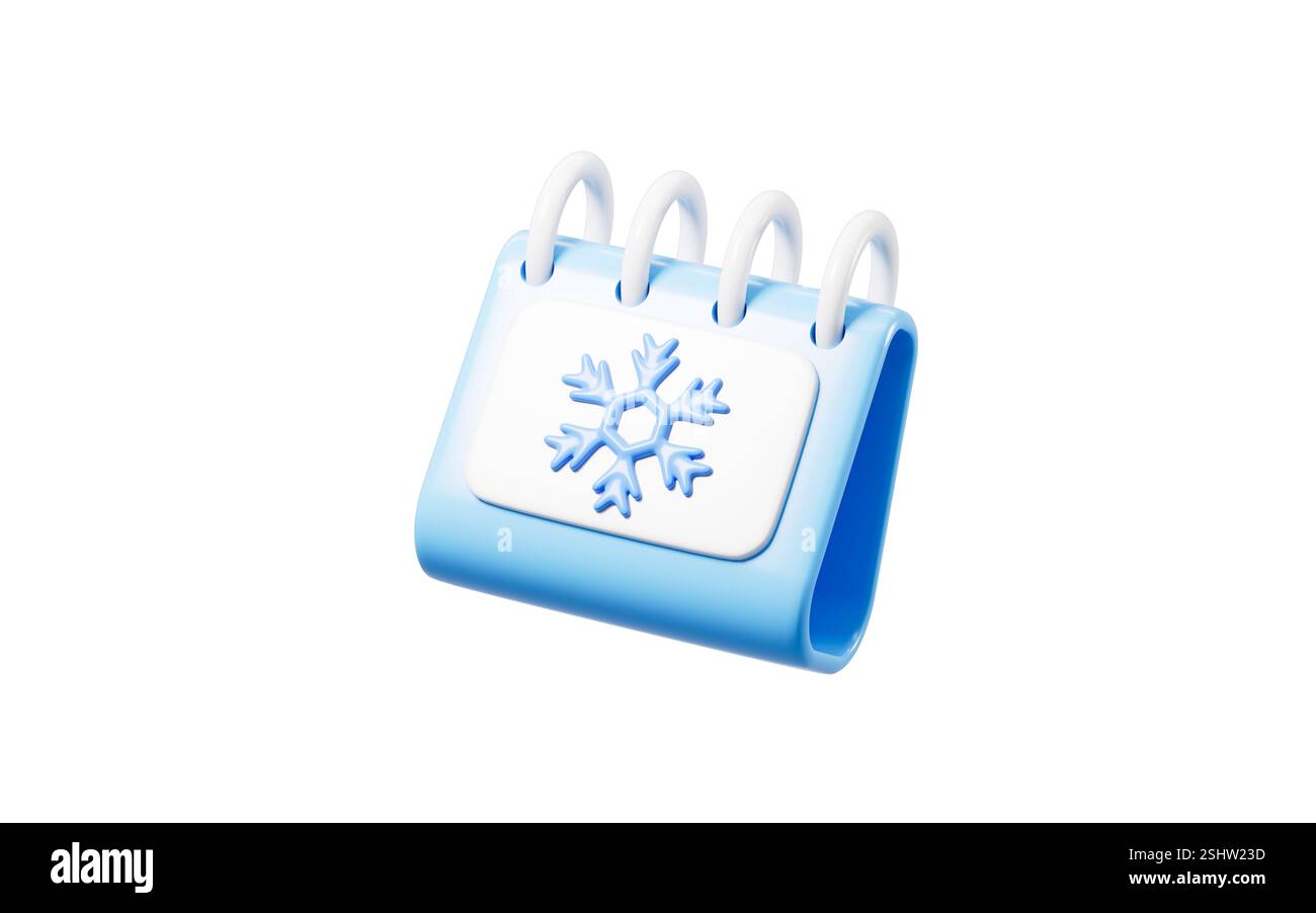 Cartoon snowflake on the calendar, winter or New Year concept, 3d ...