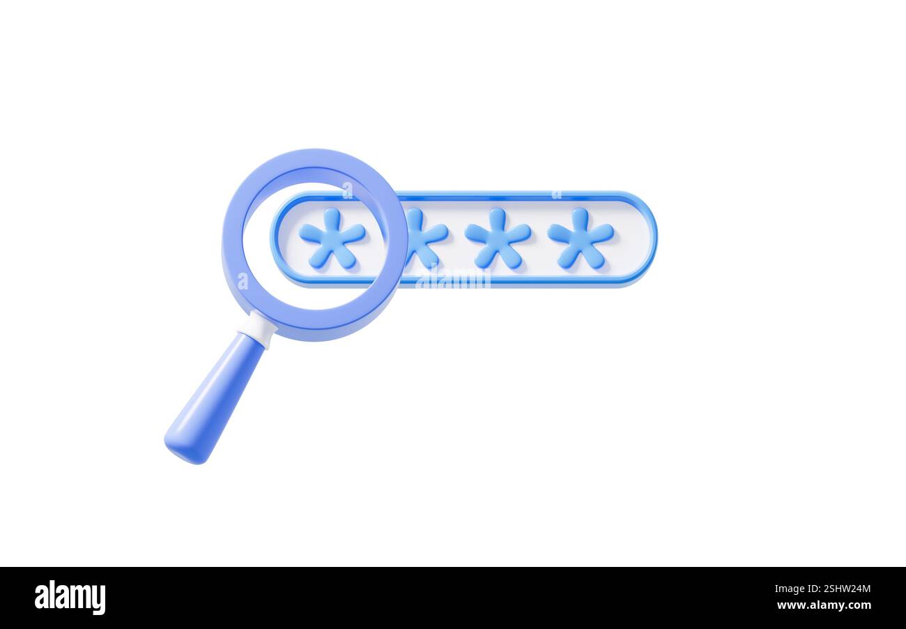Cartoon magnifying glass and passwords, online security attack and ...