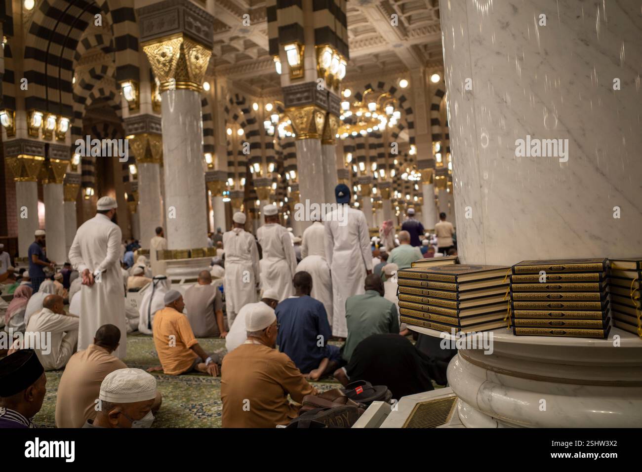 Medina, Saudi Arabia - June 30, 2024: Hajj pilgrims praying in the Nabawi Mosque, the Prophet ...
