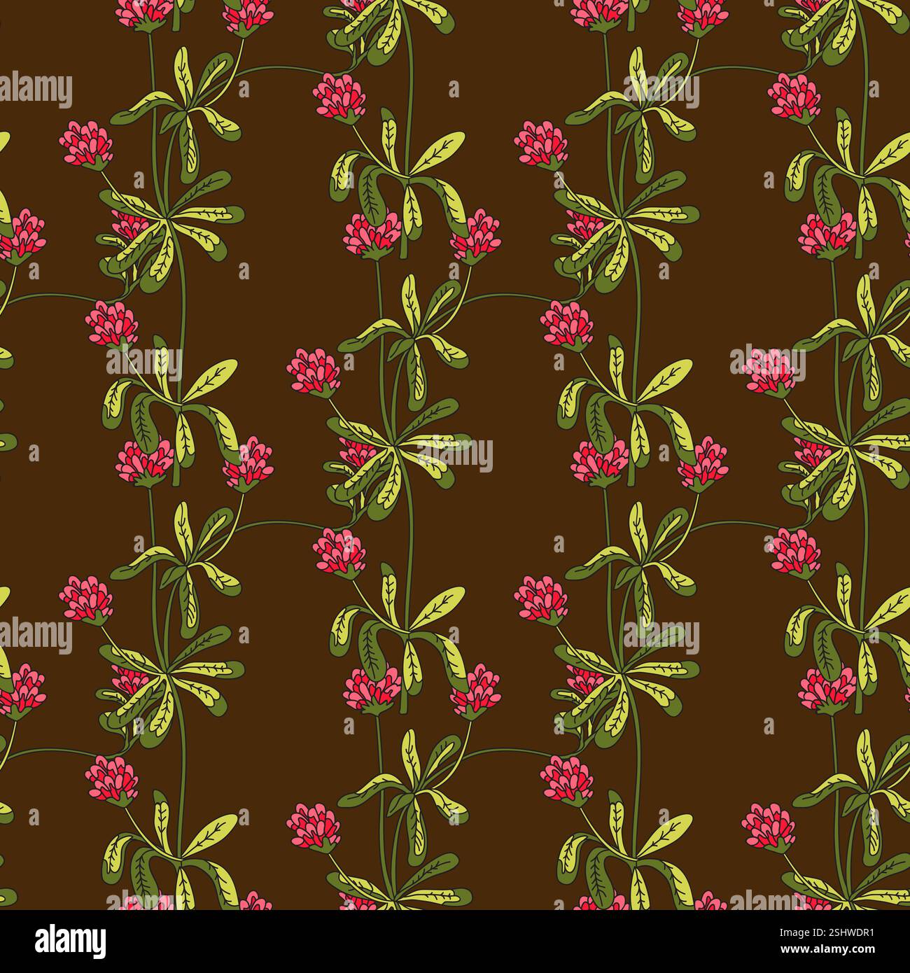 Botanical abstract plant seamless pattern with wildflowers Clovers ...