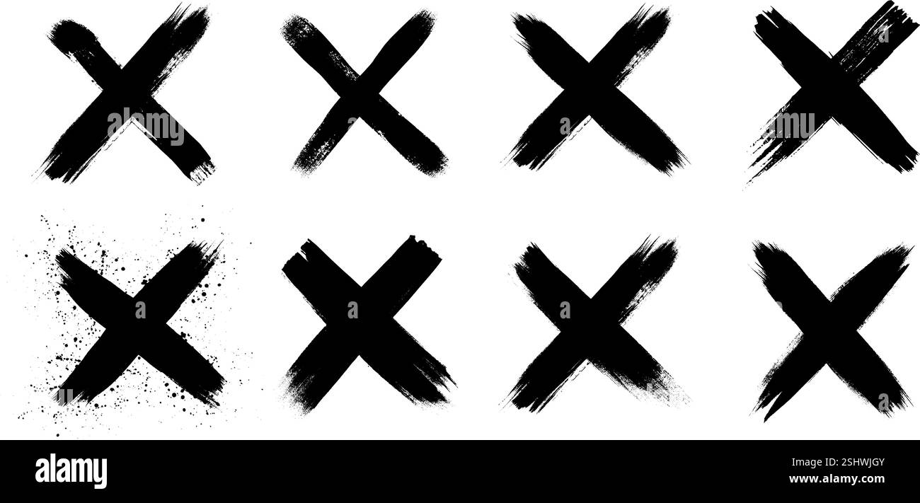 Hand drawn dirty grunge brush strokes cross x vector illustration icon ...