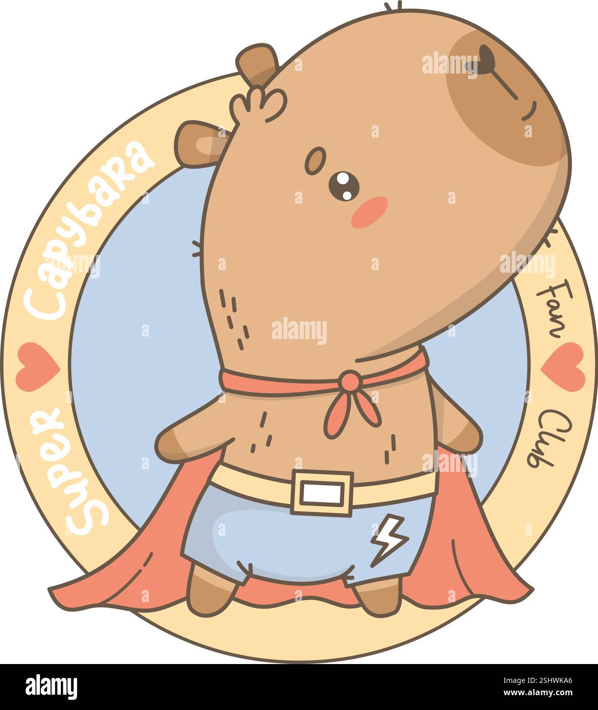 Cute superhero Capybara Badge. Funny cartoon kawaii character animal ...