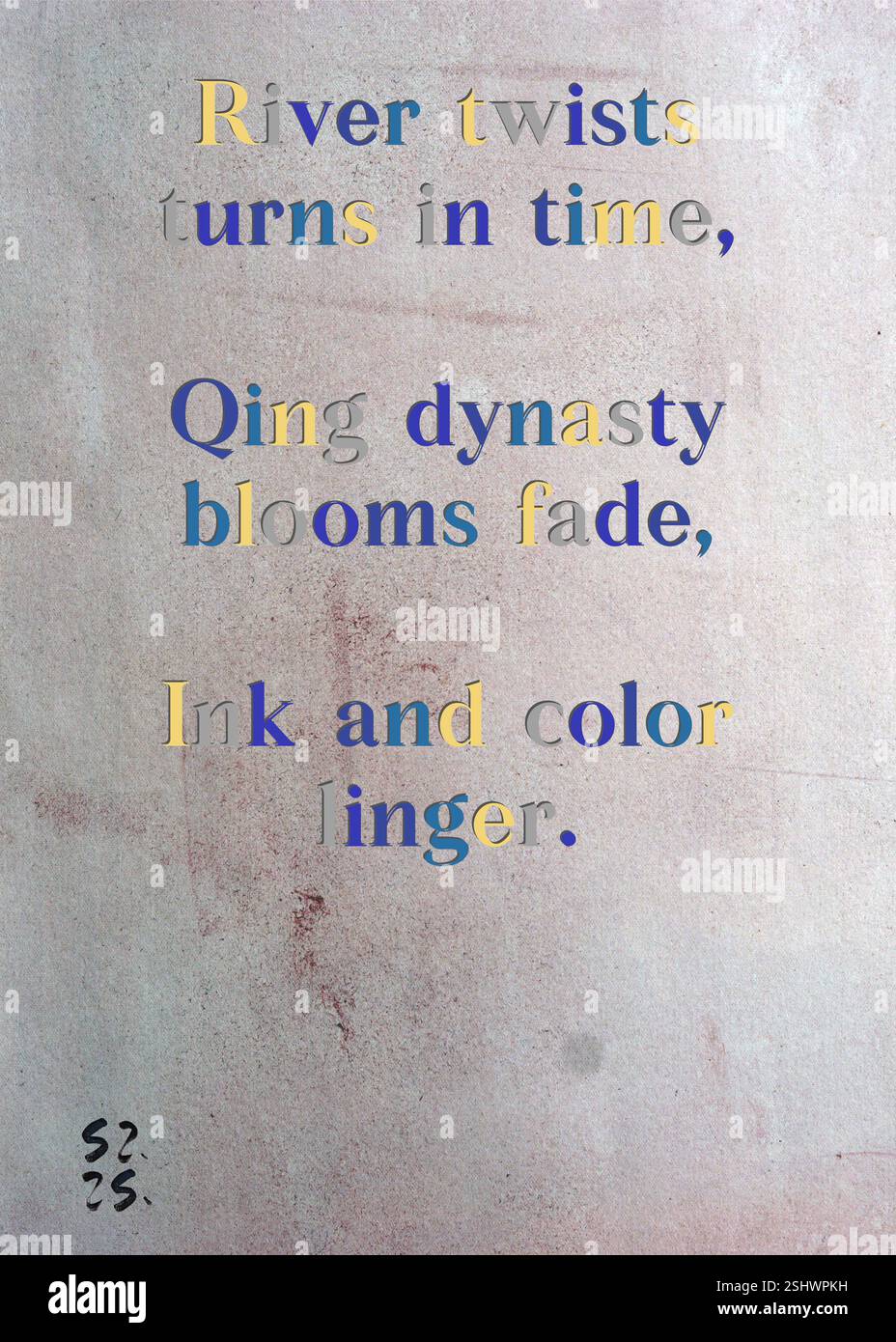 River twists turns in time, Qing dynasty blooms fade, Ink and color ...