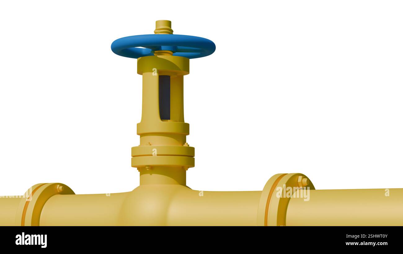 3d model of a gas pipe with a pressure valve in the colors of the flag ...