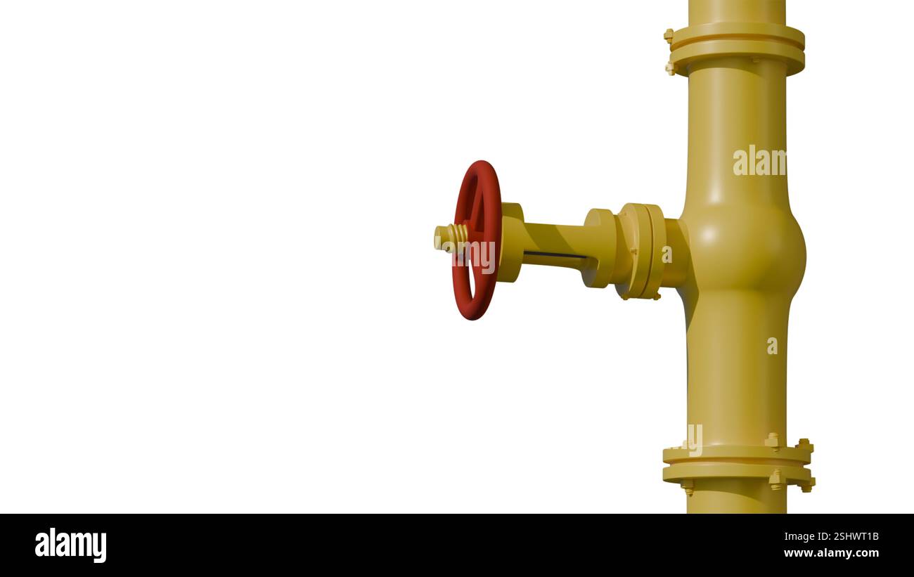 3d model of yellow gas pipe with pressure valve on white background ...