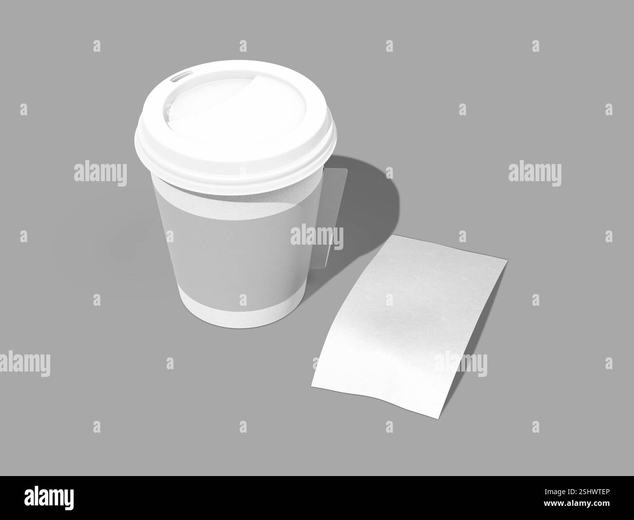 White Blank Drink Cup with Receipt Mockup 3D Rendering on. Gray ...