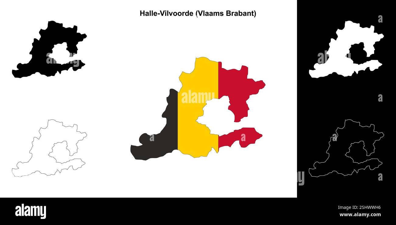 Halle-Vilvoorde arrondissement outline map set Stock Vector Image & Art ...