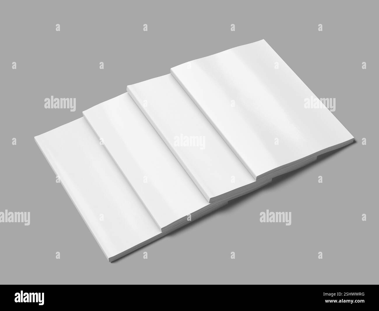 White Blank Four Overlap Magazine Mockup 3D Rendering on Gray ...