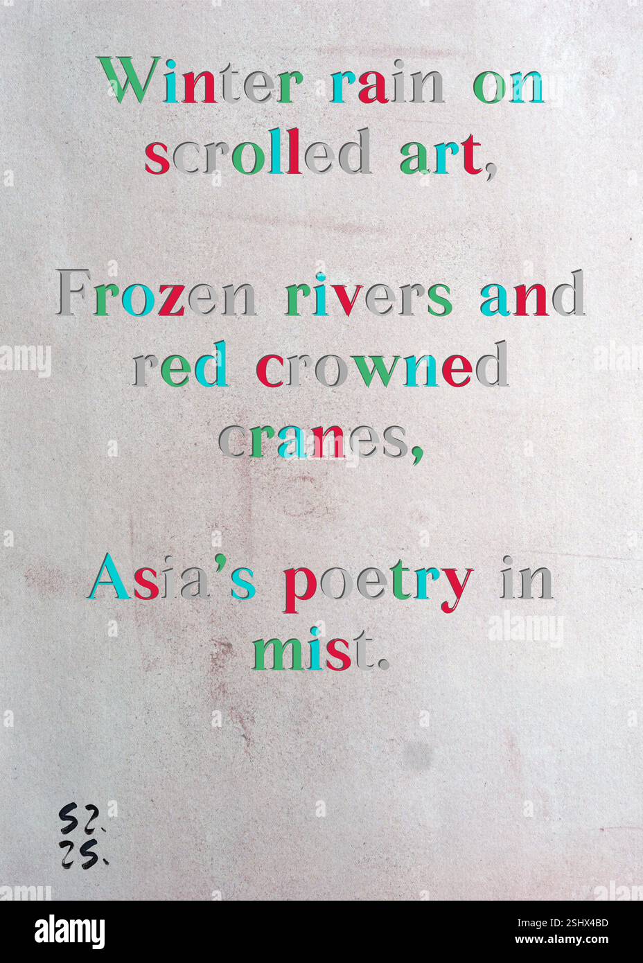 Winter rain on scrolled art, Frozen rivers and red crowned cranes, Asia ...