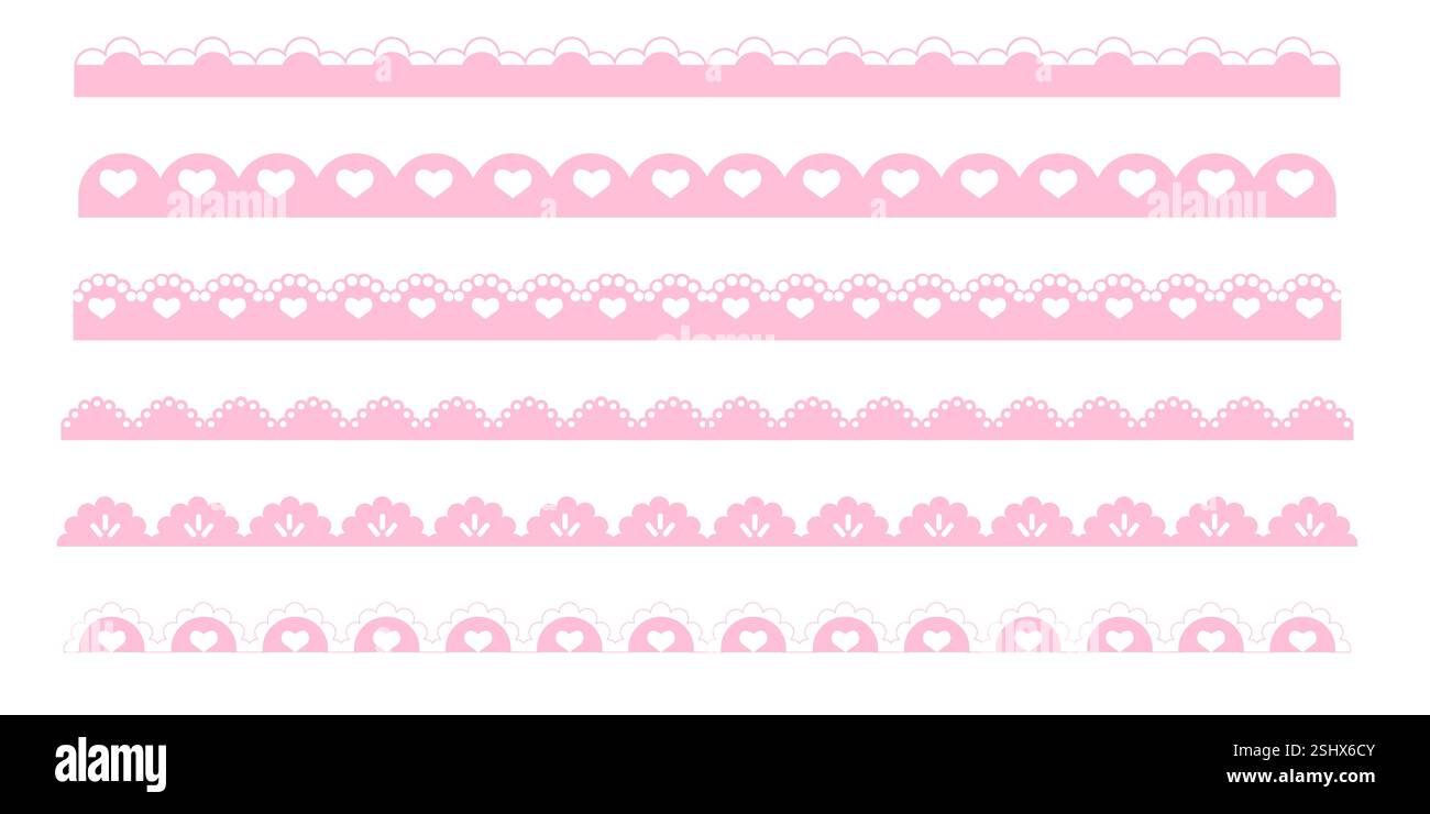 Scalloped pink border simple cute divider with heart and dots ornament ...