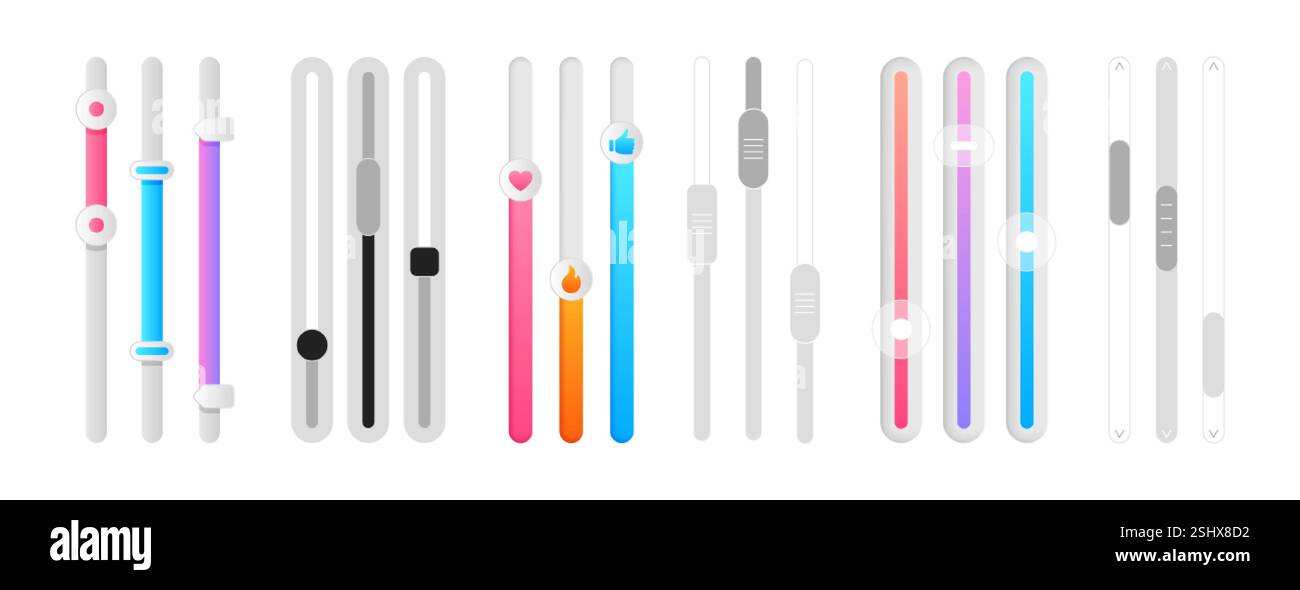 Scroll bars vector set. Vertical colored sliders or scrollbars. Web design elements for website ...