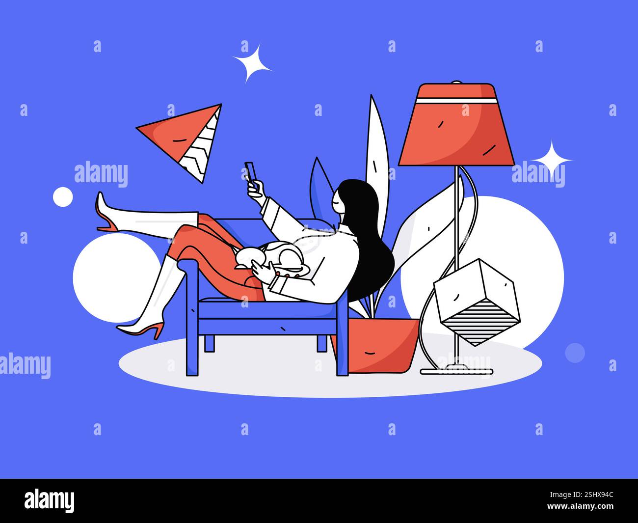 Home indoor character scene flat vector concept operation hand drawn ...