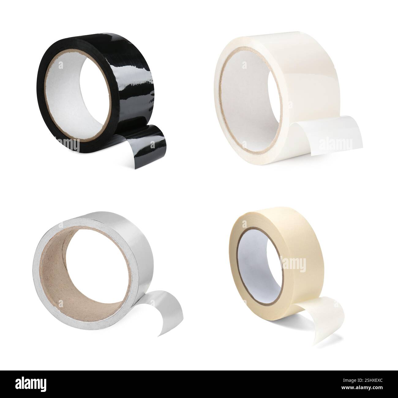 Rolls of different adhesive tapes isolated on white, set Stock Photo ...