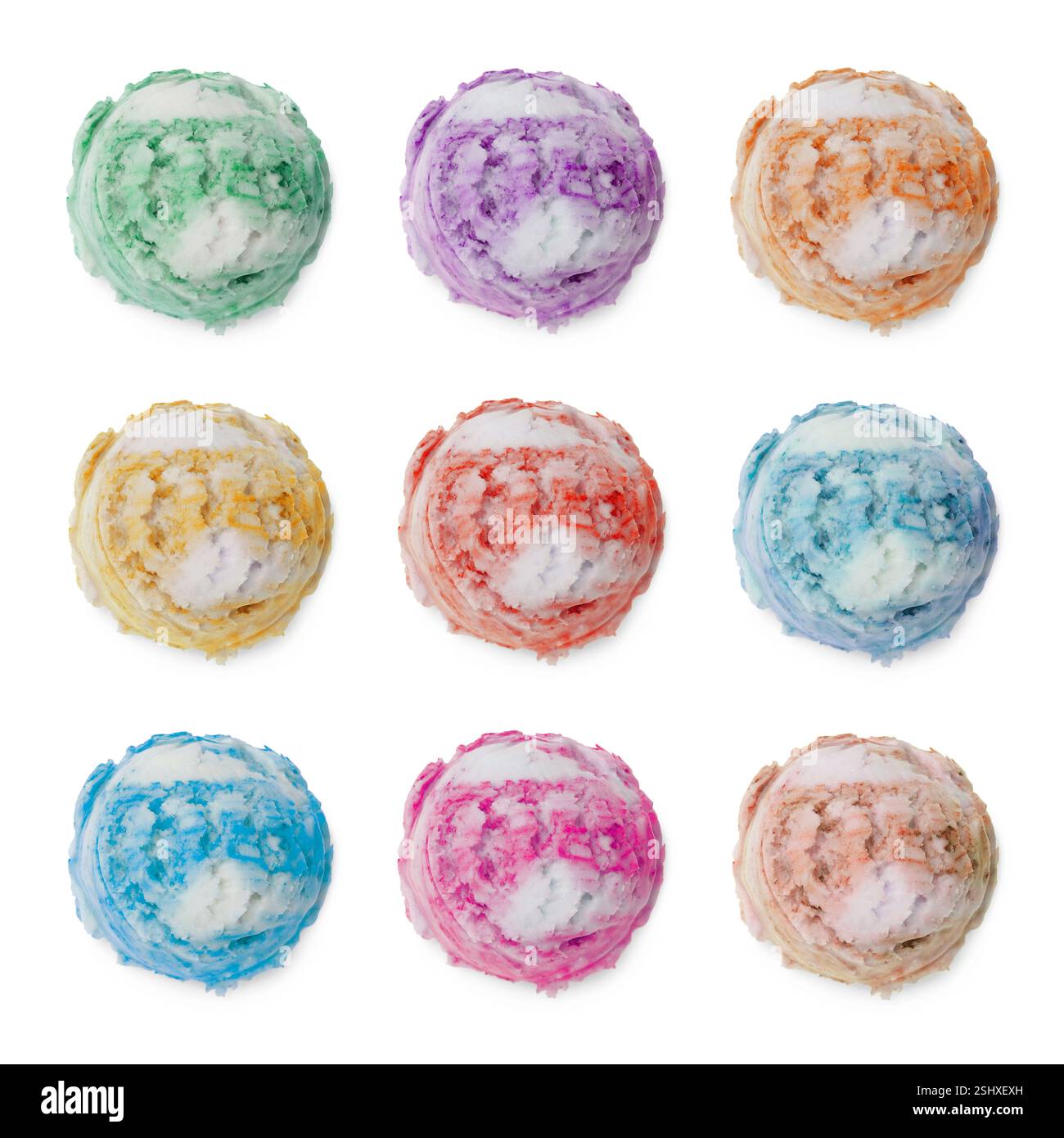 Tasty ice-cream, scoops of different flavors on white background, set ...