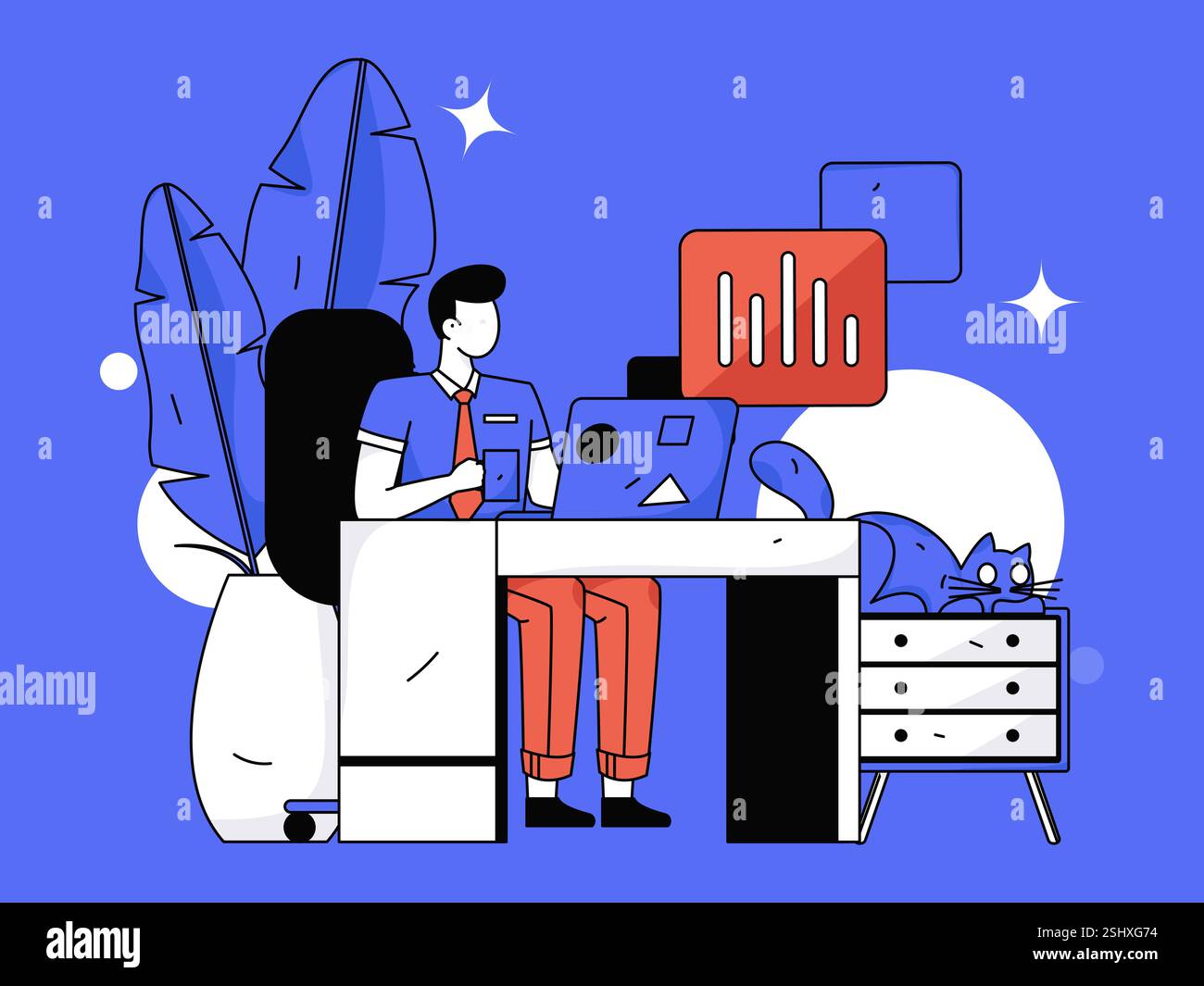 Home indoor character scene flat vector concept operation hand drawn ...