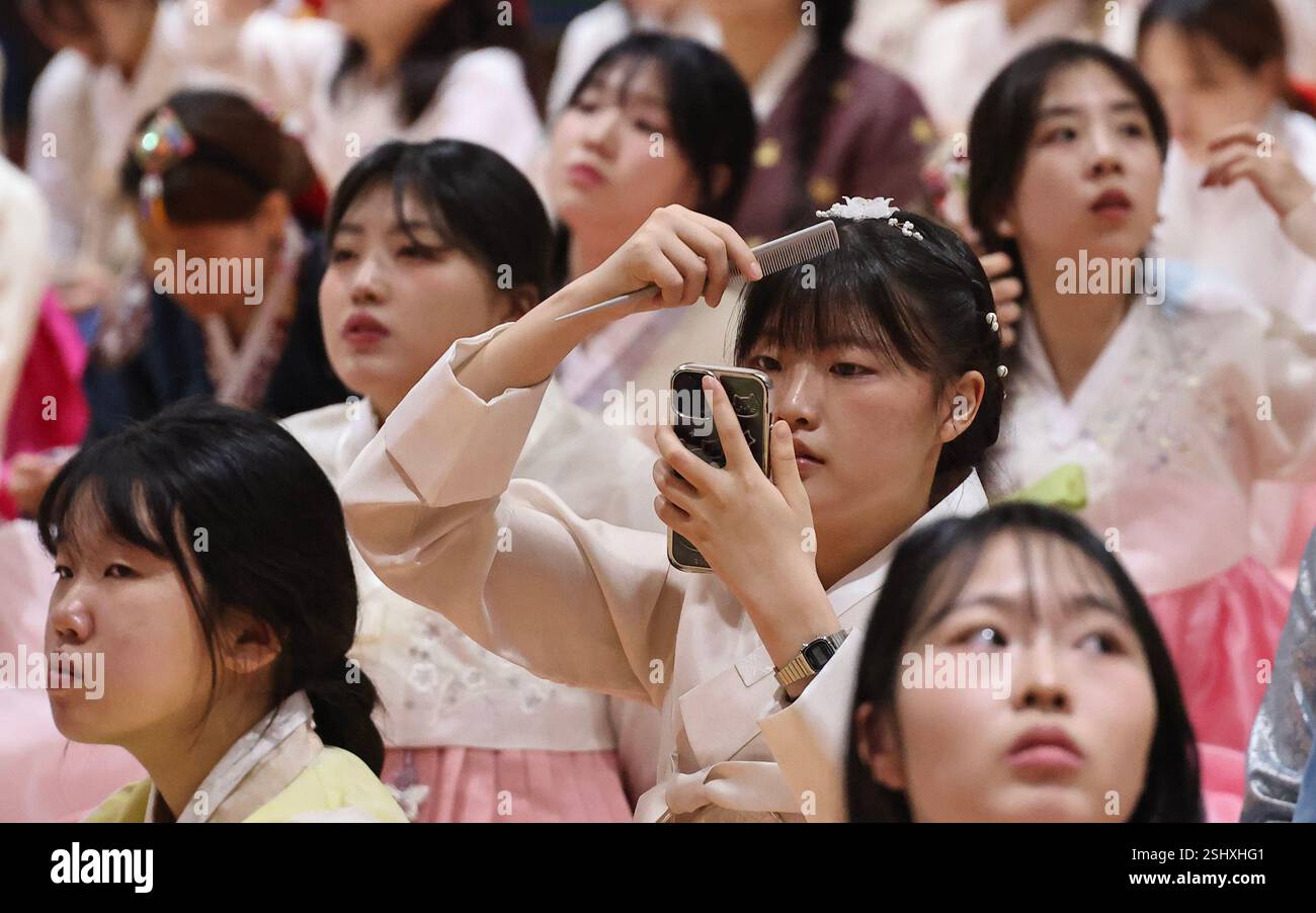 Graduation ceremony at Dongmyeong girls high school South Korea A girl ...