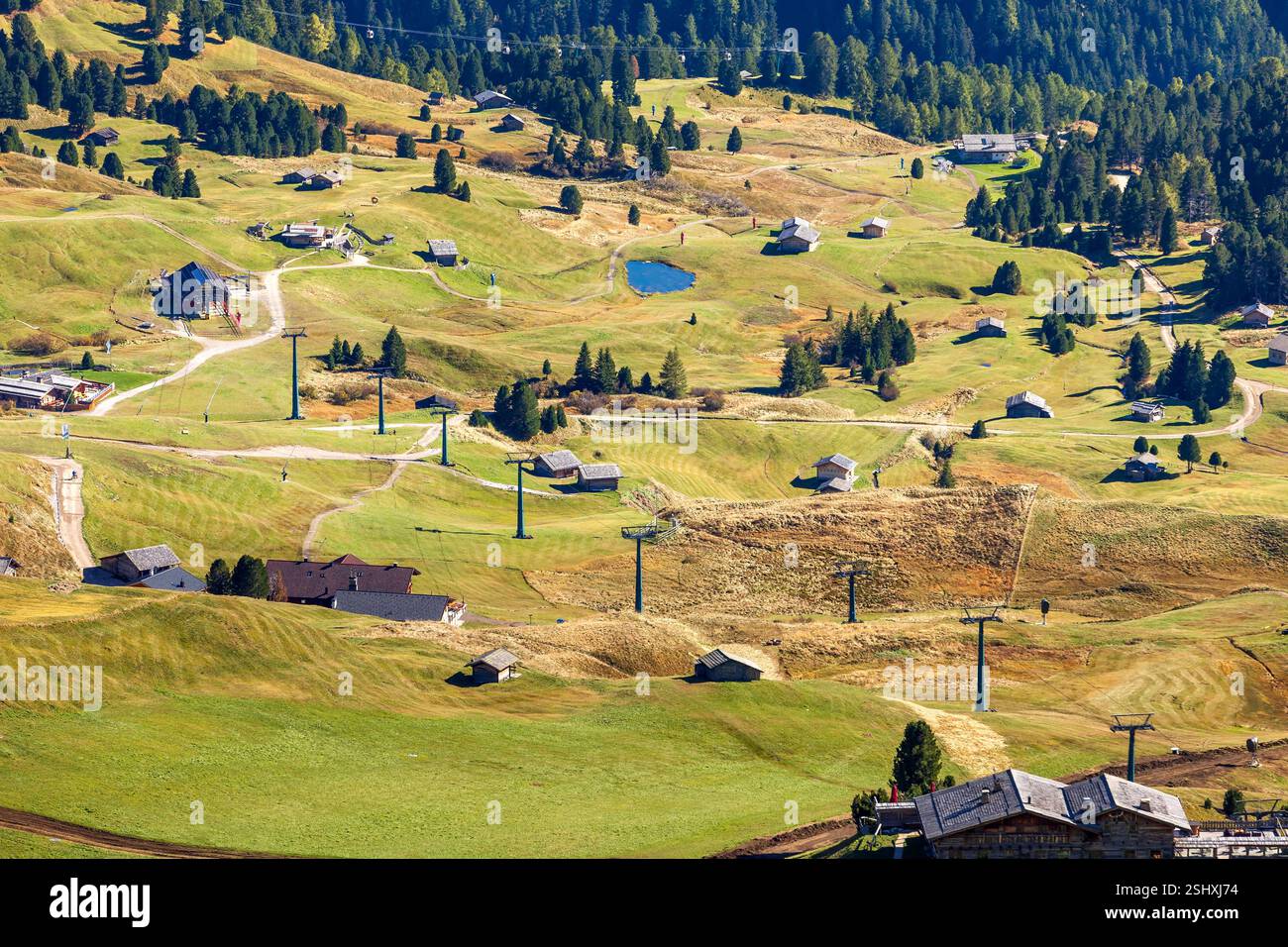Ortisei, Italy Seceda high angle view autumn valley landscape with ...