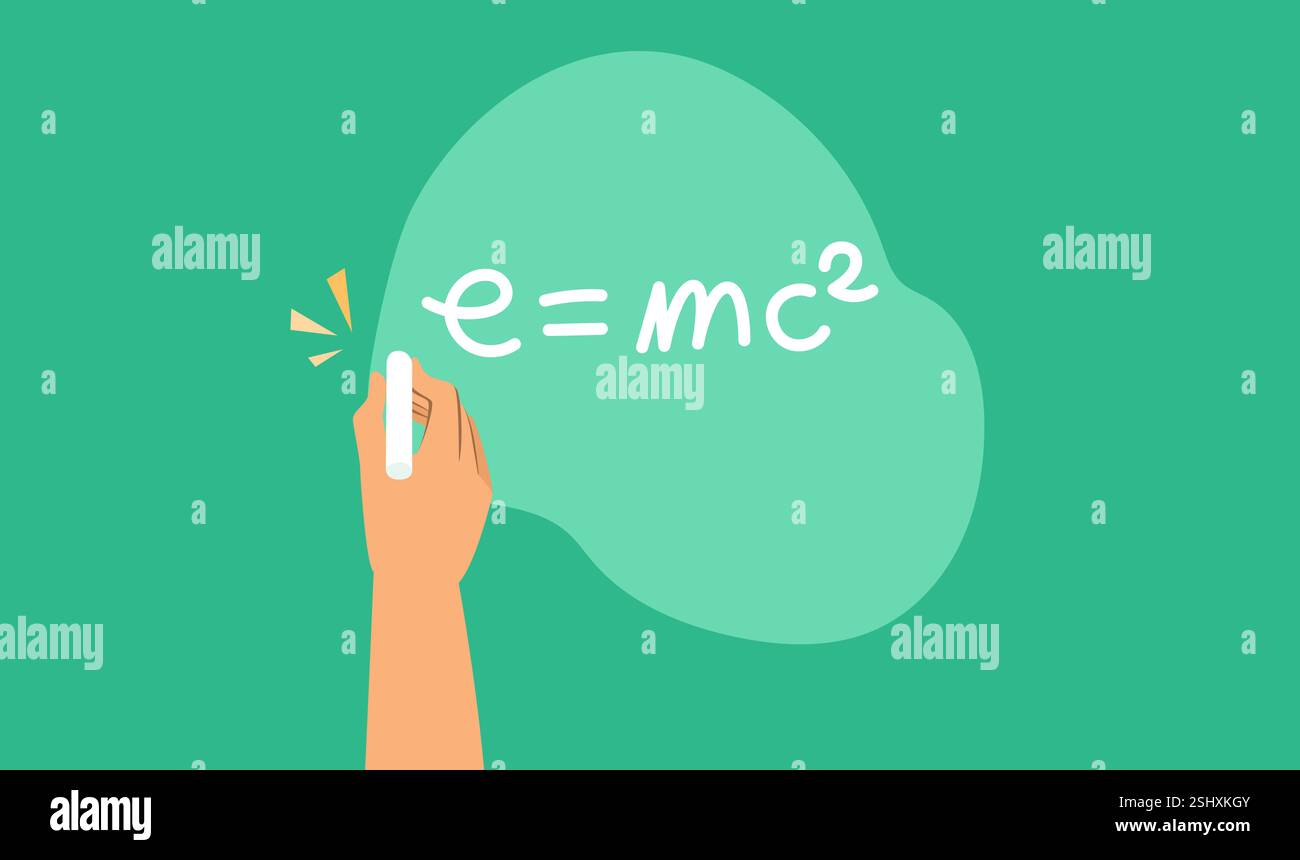 Hand Holding White Color Chalk on Green Blackboard Vector Illustration ...