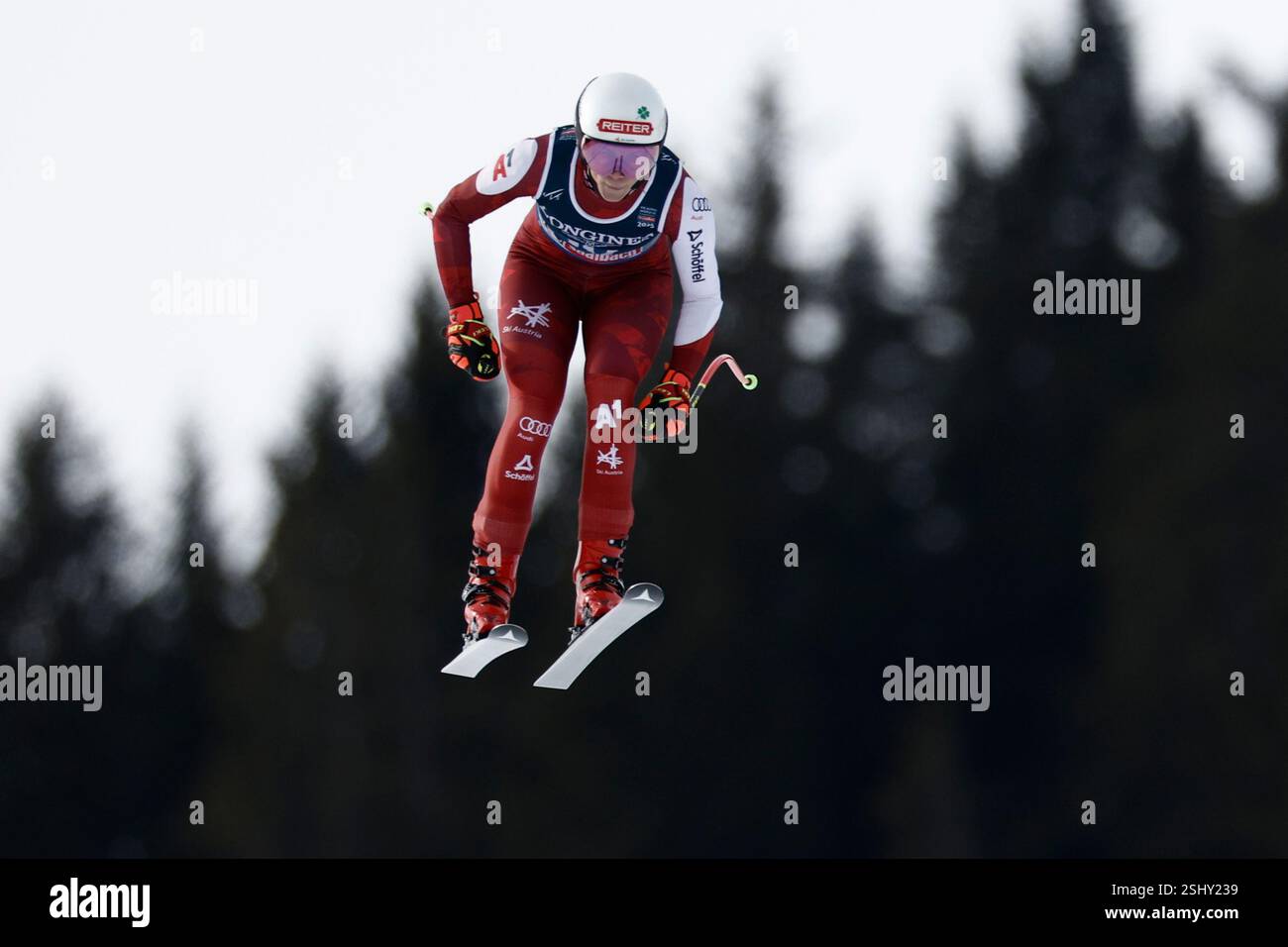 Austria's Mirjam Puchner competes in a downhill run of a women's team ...
