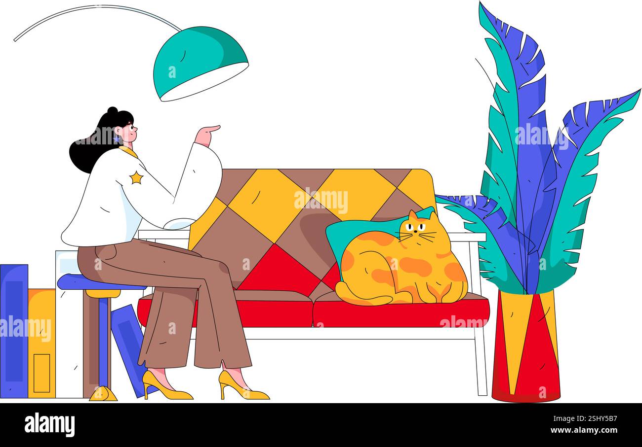 Home indoor character scene flat vector concept operation hand drawn ...