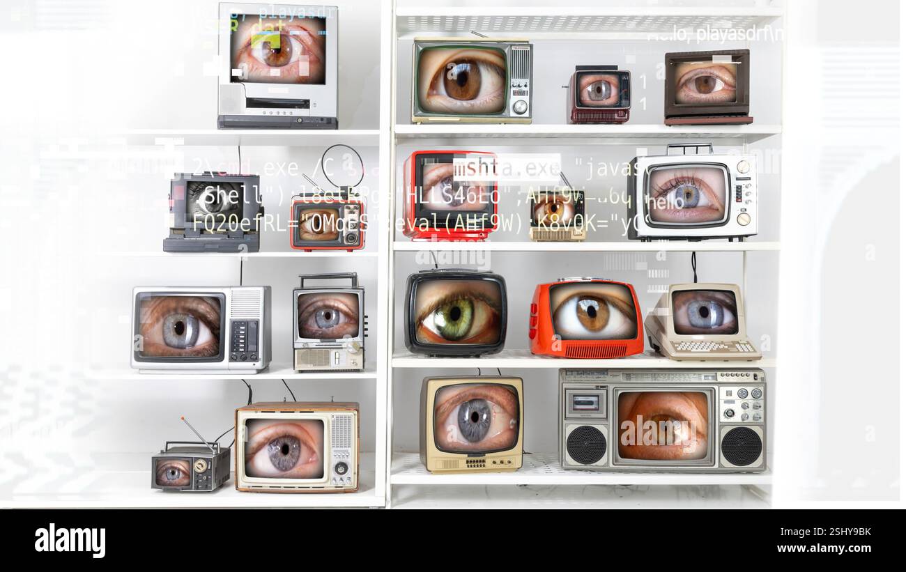 Collection of retro televisions with eyes in the screen Stock Photo - Alamy