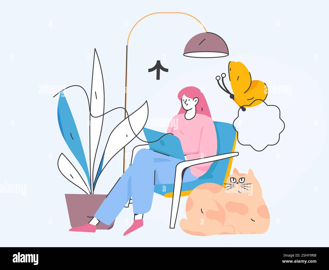 Home indoor character scene flat vector concept operation hand drawn ...