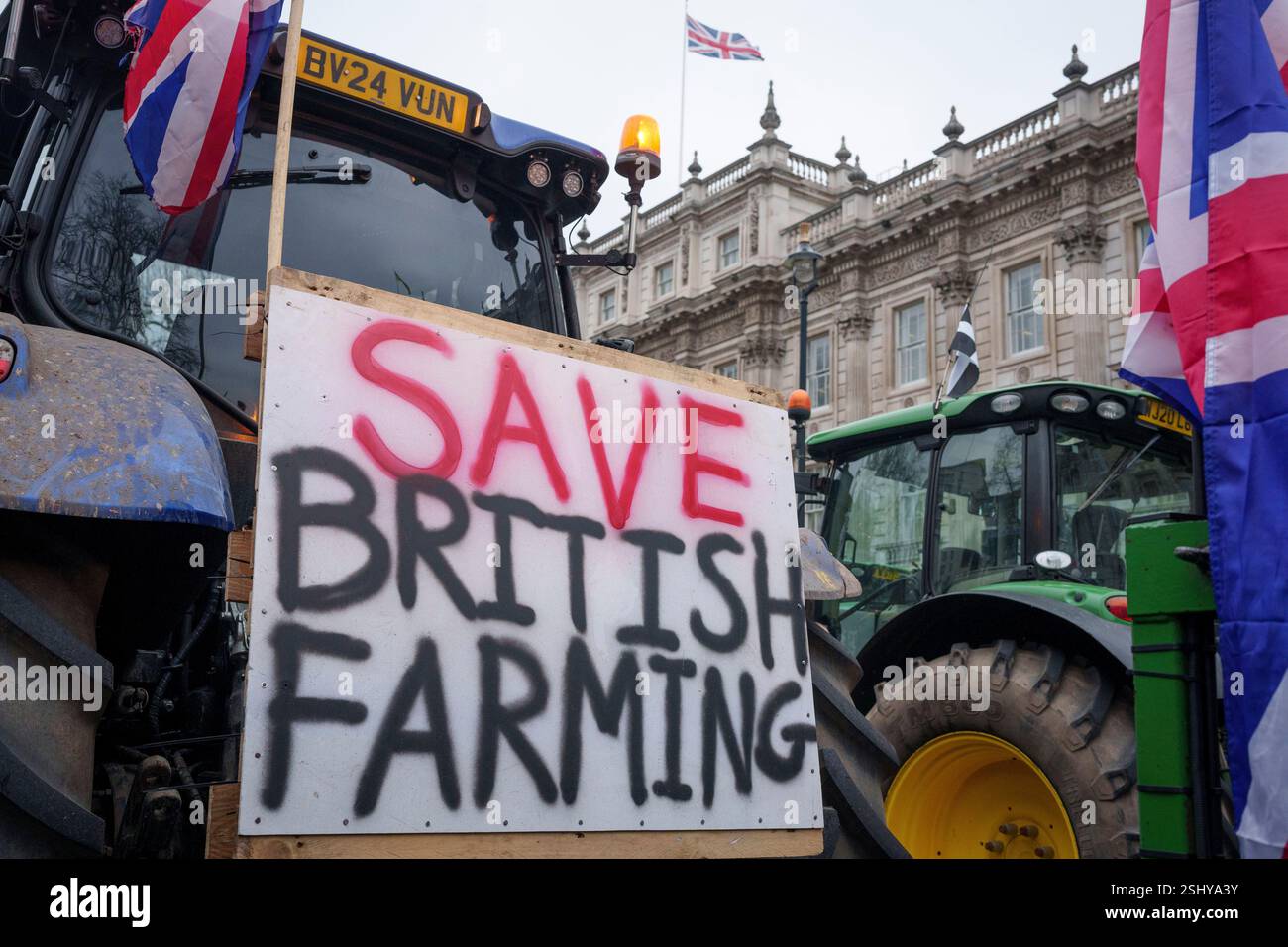 British farmers from ‘Save British Farming’, protest with a mass ...