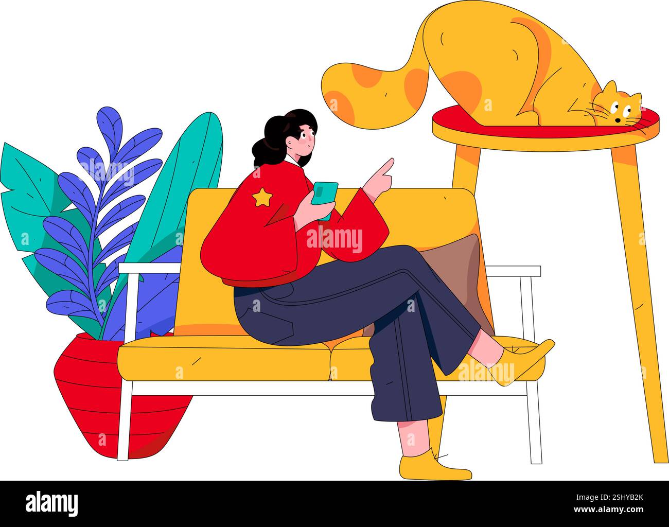 Home indoor character scene flat vector concept operation hand drawn ...