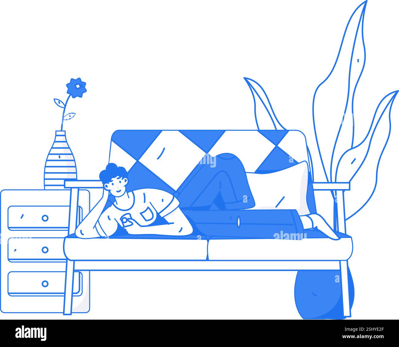Home indoor character scene flat vector concept operation hand drawn ...