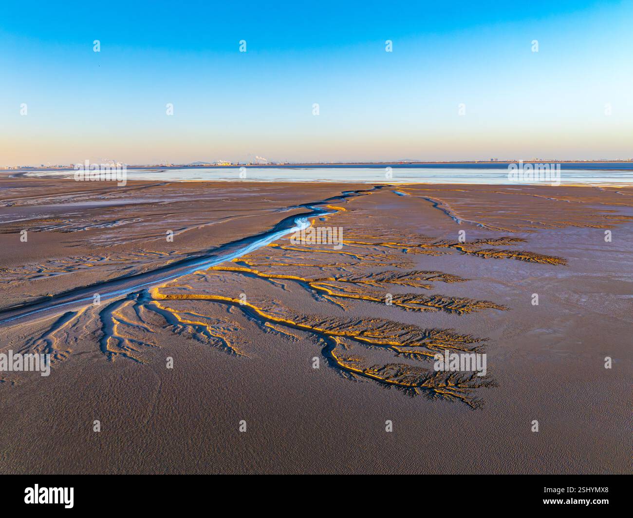 Aerial photo shows the frozen Qiantang River in Jiaxing City, east ...