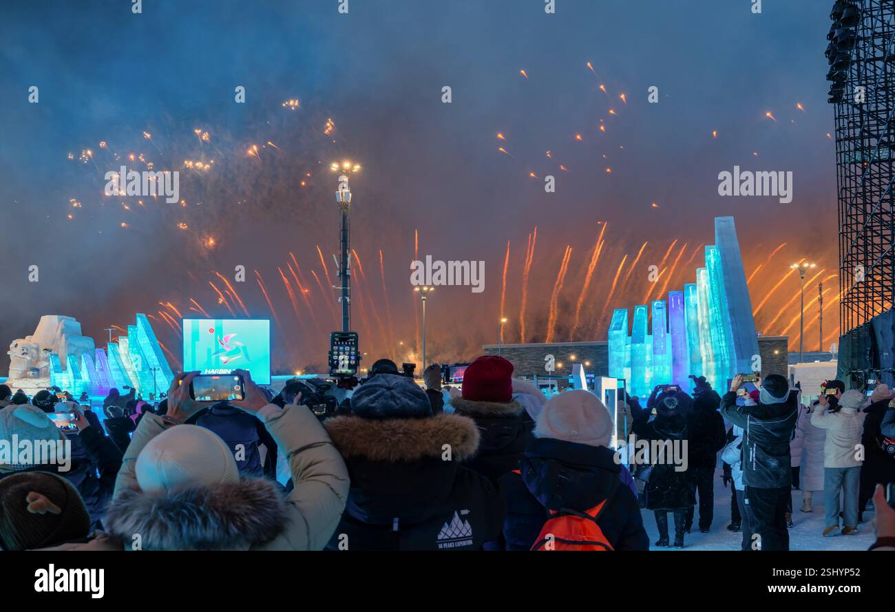 A fireworks show is staged in Harbin Ice and Snow World to celebrate ...