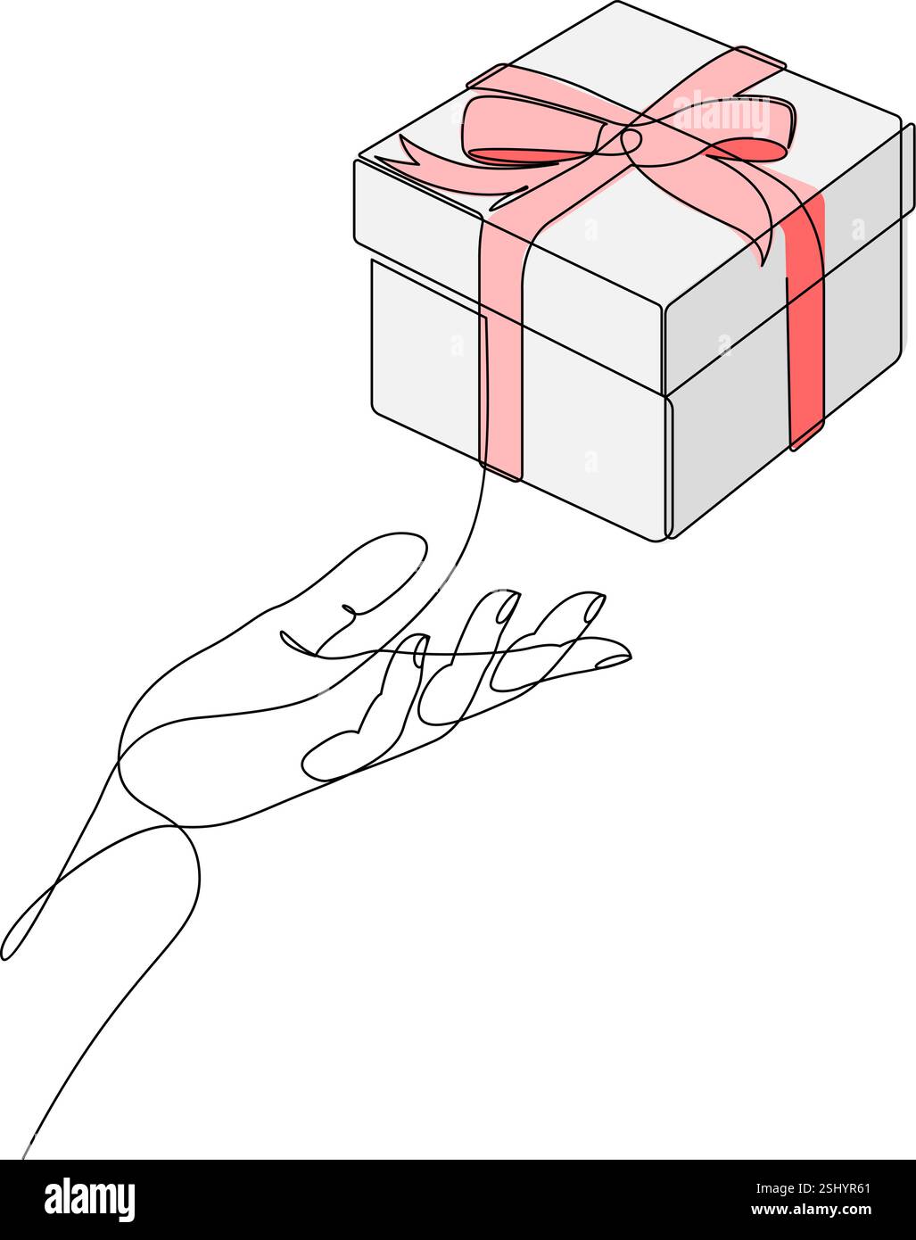 Human hand holding gift box continuous line drawing. One line art ...