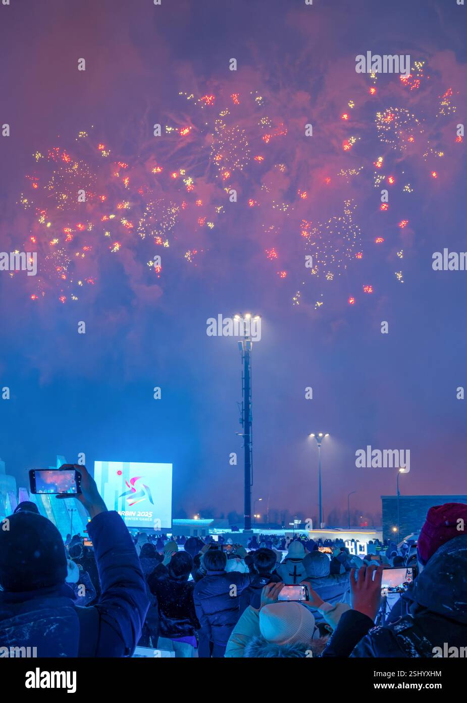 A fireworks show is staged in Harbin Ice and Snow World to celebrate ...
