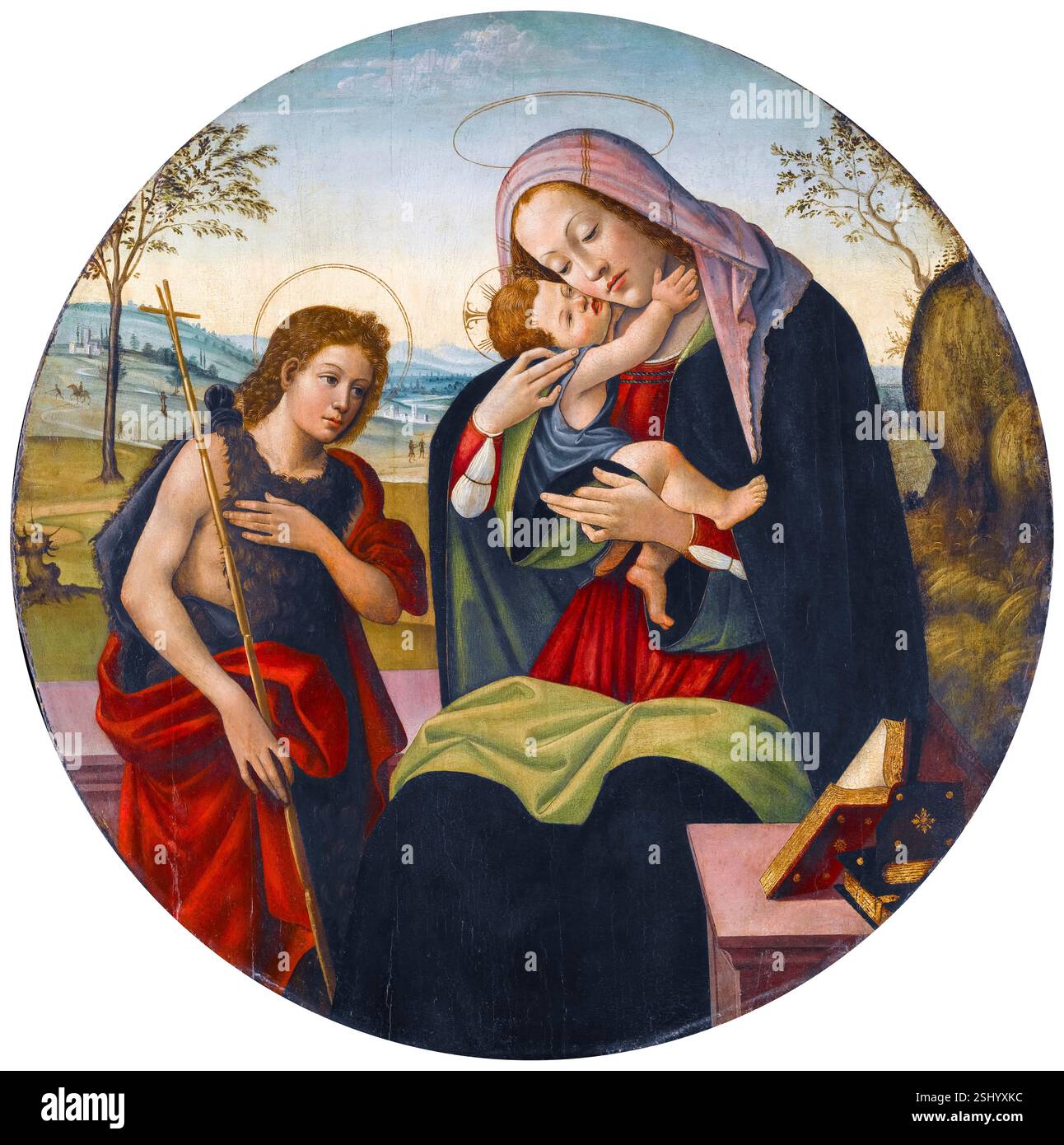 Sandro Botticelli, Madonna and Child with St John the Baptist, painting in oil on wood, circa ...