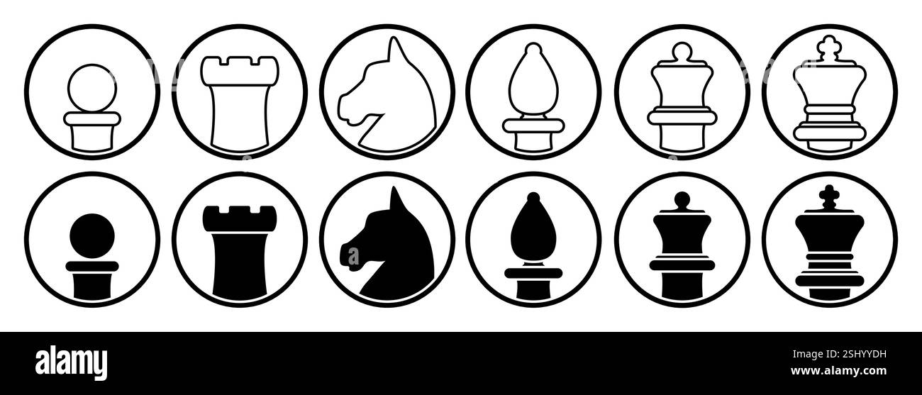 Chess piece, set of black and white vector silhouette illustration of ...