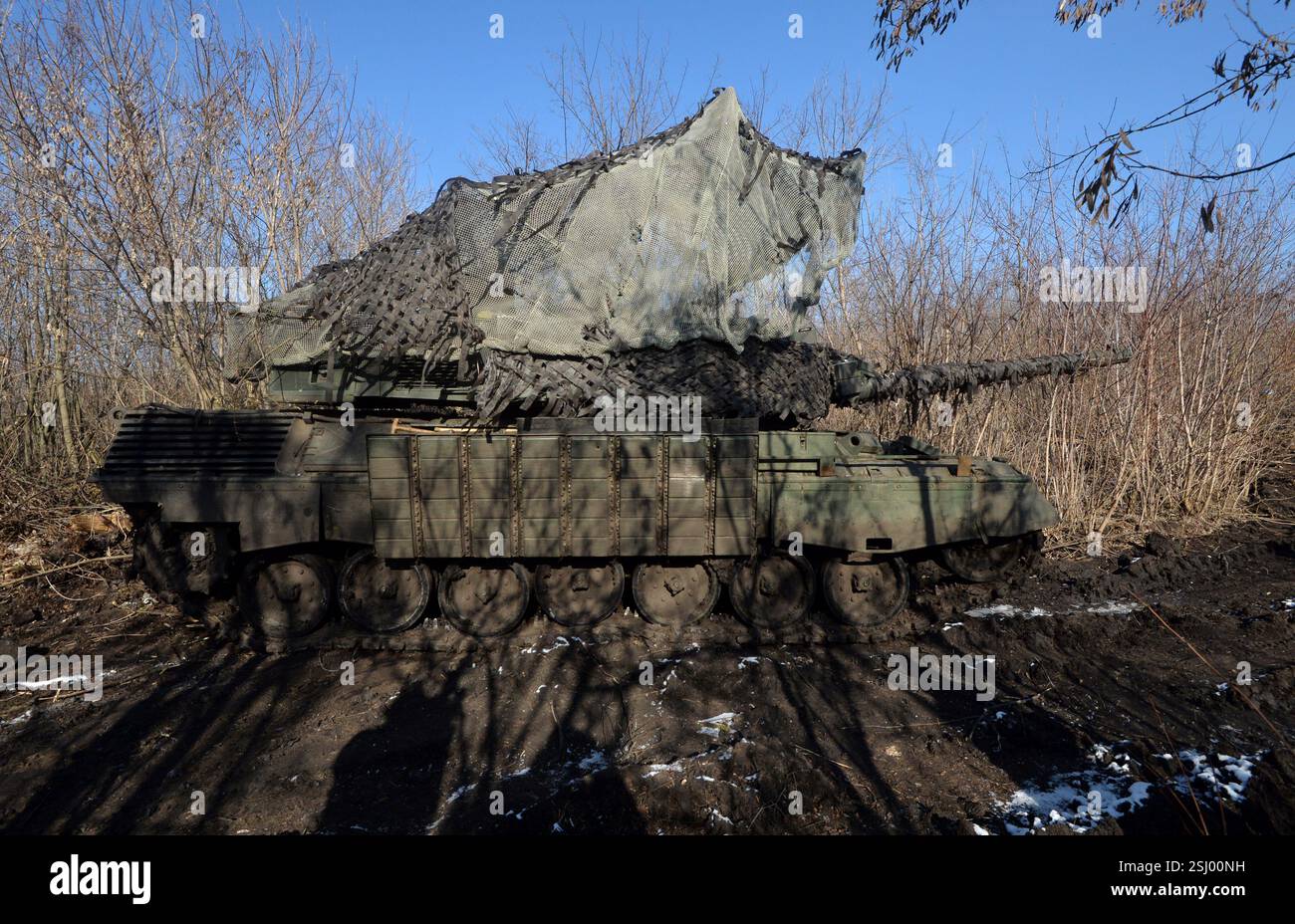 DONETSK REGION, UKRAINE - FEBRUARY 9, 2025 - A German Leopard 1A5 tank ...