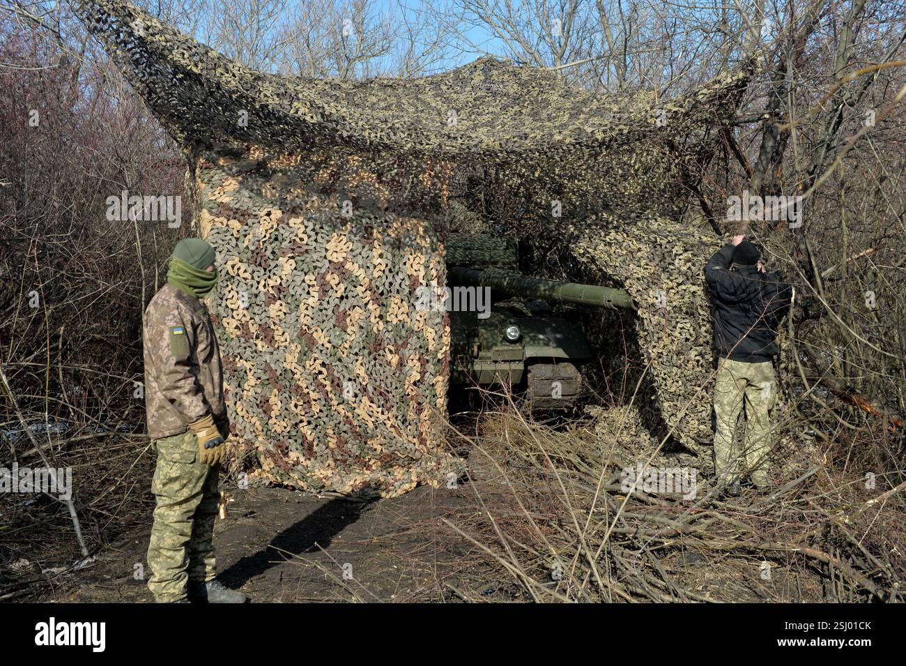 DONETSK REGION, UKRAINE - FEBRUARY 9, 2025 - Soldiers man a tank as the ...