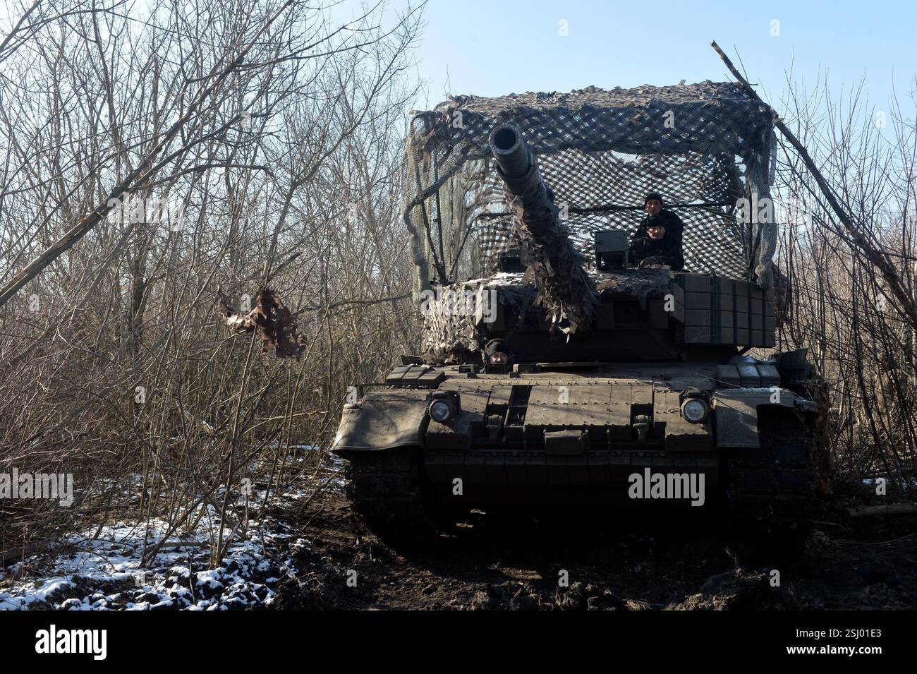 DONETSK REGION, UKRAINE - FEBRUARY 9, 2025 - Soldiers man a tank as the ...