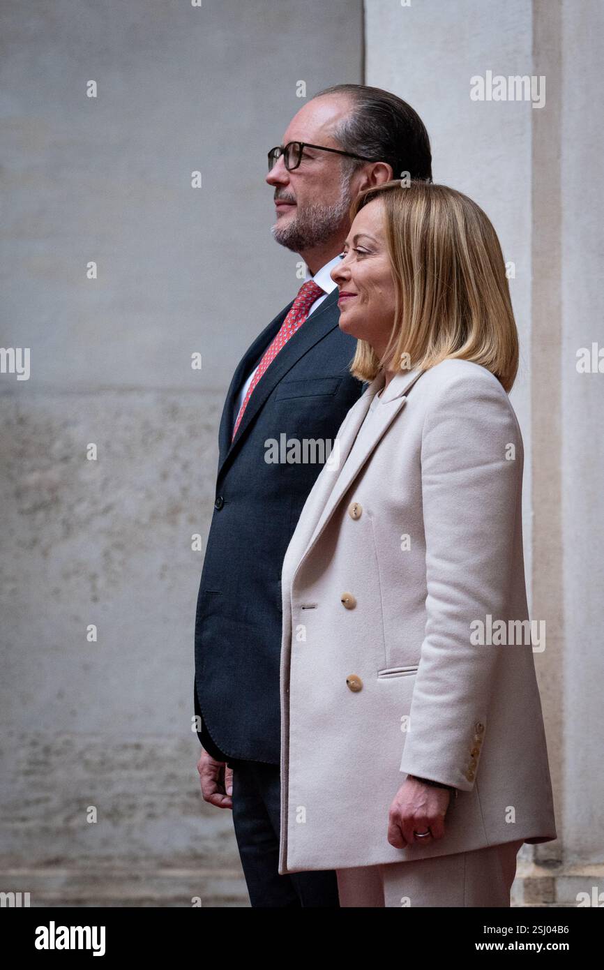 Rome, Italy. 10th Feb, 2025. Italian Prime Minister Giorgia Meloni (R ...