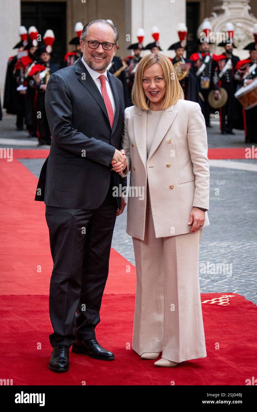 Rome, Italy. 10th Feb, 2025. Italian Prime Minister Giorgia Meloni (R ...