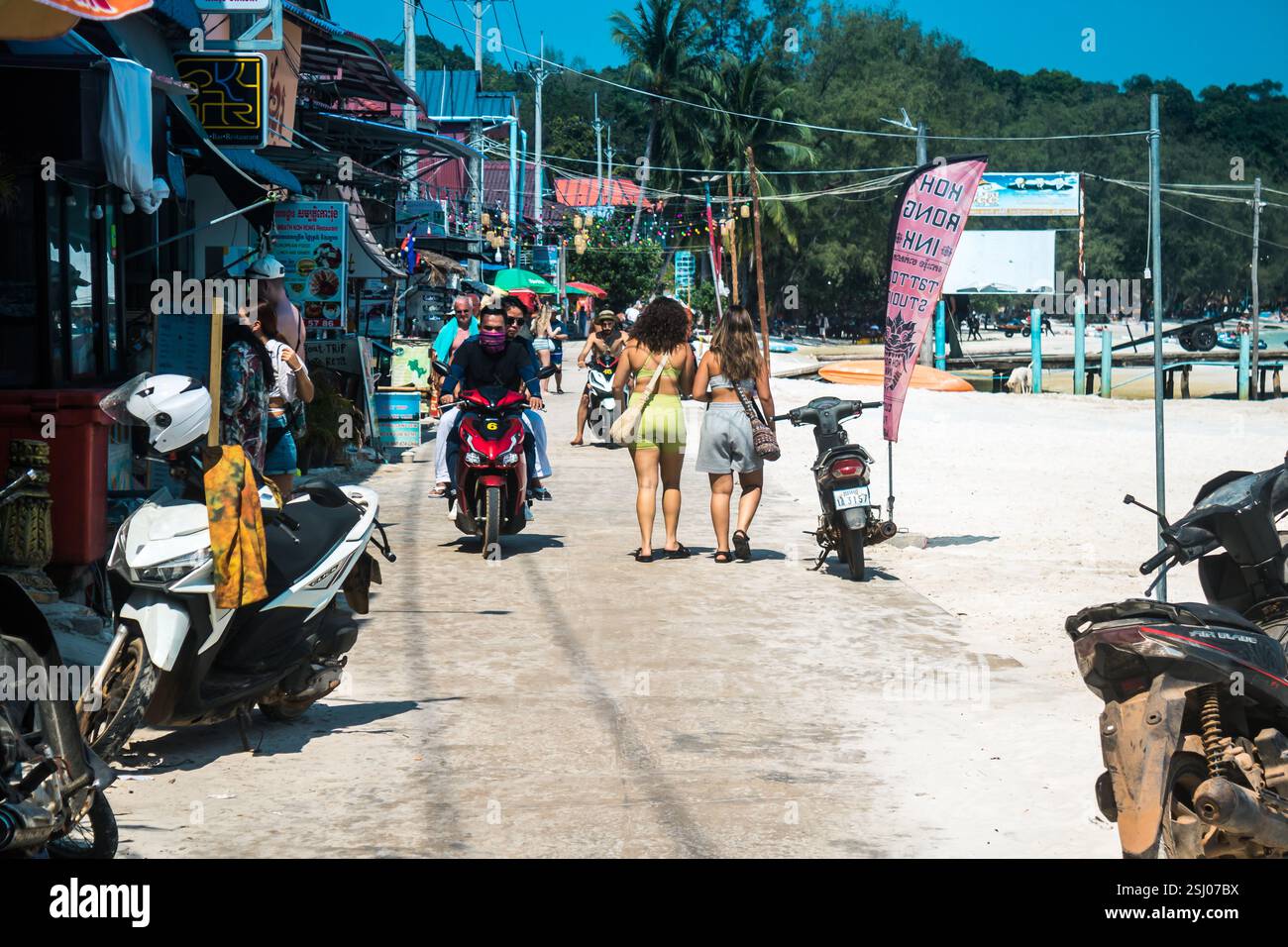 Koh Rong, Cambodia, February 9, 2025 Streets of Koh Touch, the main ...
