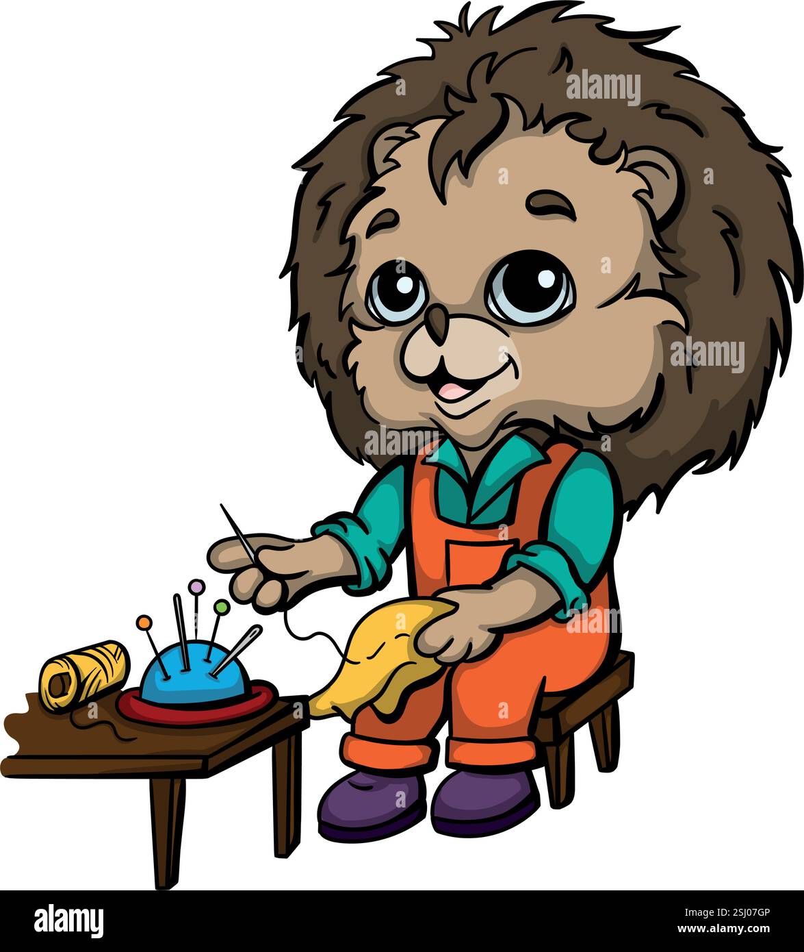 Hedgehog tailor sews clothes. Studying professions for children. Bright ...
